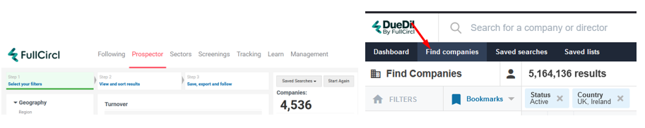 Searching for Companies - comparison with DueDil WebApp – FullCircl ...