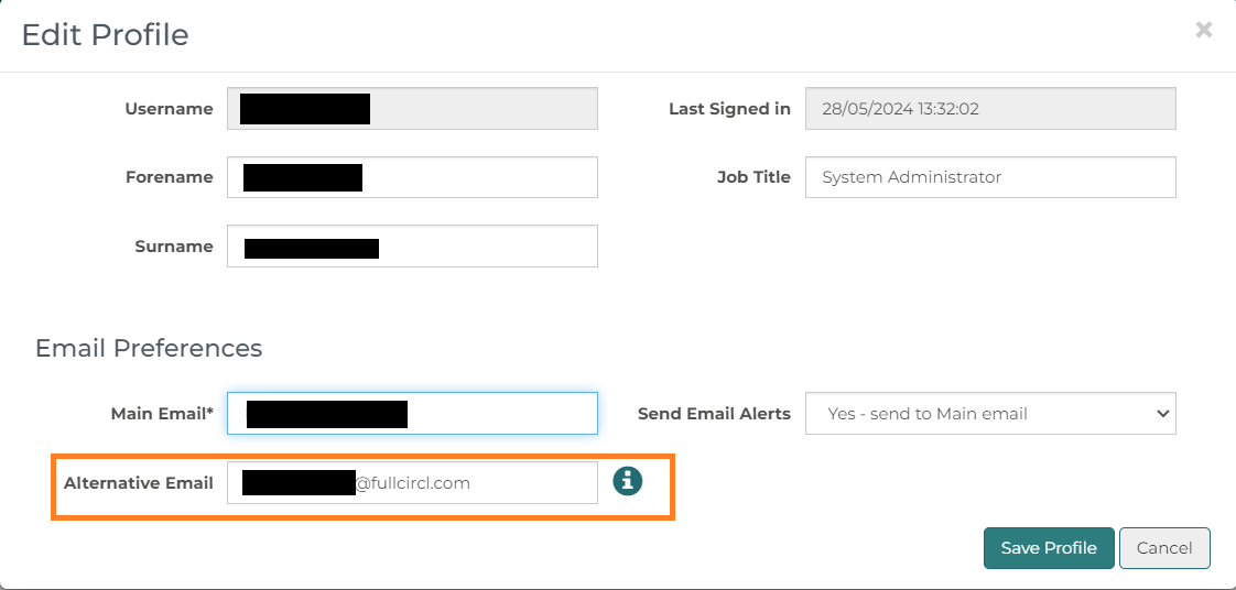 Setting up an Alternative Email for Alerts – FullCircl Knowledge Centre